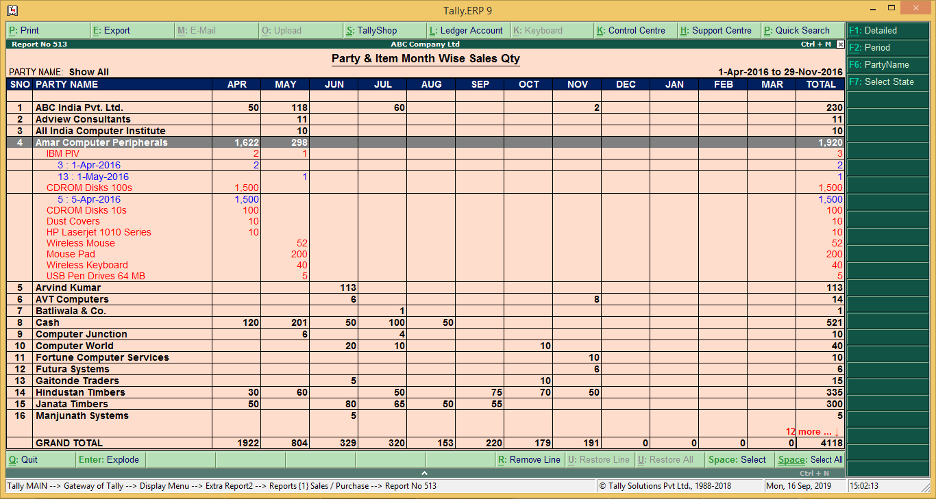 Party Wise Month wise Sales Qty - i-Soft Computer